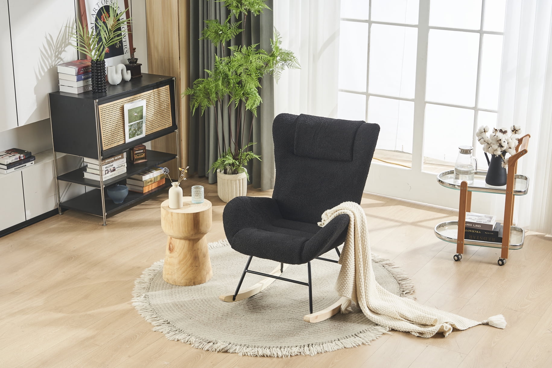 Modern Teddy Rocking Chair, Upholstered Glider Leisure Chair with High ...
