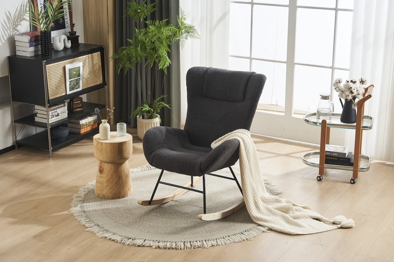 Modern Teddy Rocking Chair, Upholstered Glider Leisure Chair with High ...