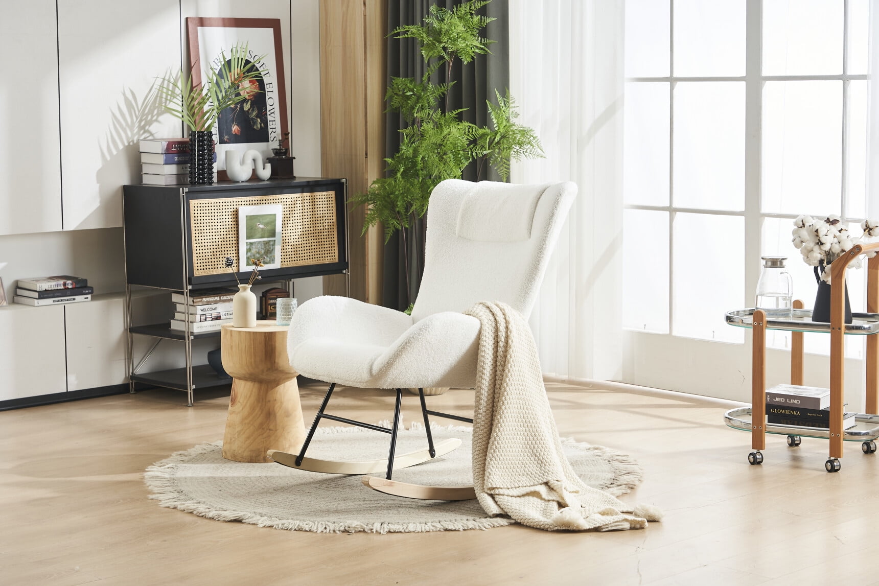 Modern Teddy Rocking Chair, Upholstered Glider Leisure Chair with High ...