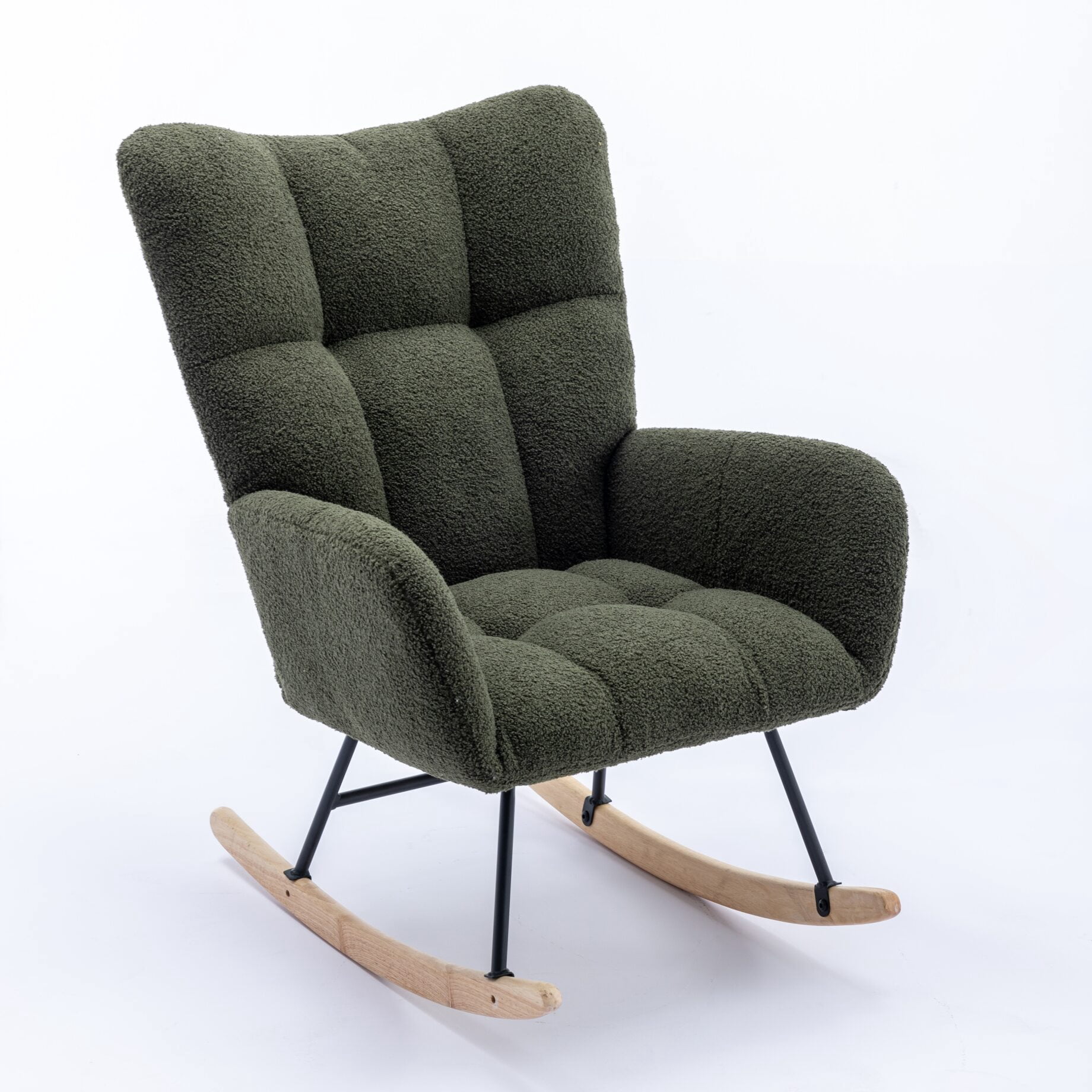 Modern Teddy Velvet Nursery Rocking Chair with Metal Frame, High Back ...