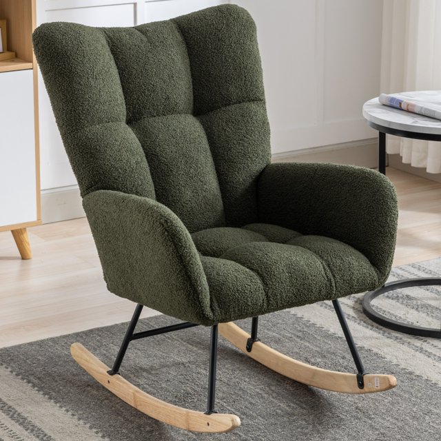Modern Teddy Velvet Nursery Rocking Chair with Metal Frame, High Back ...
