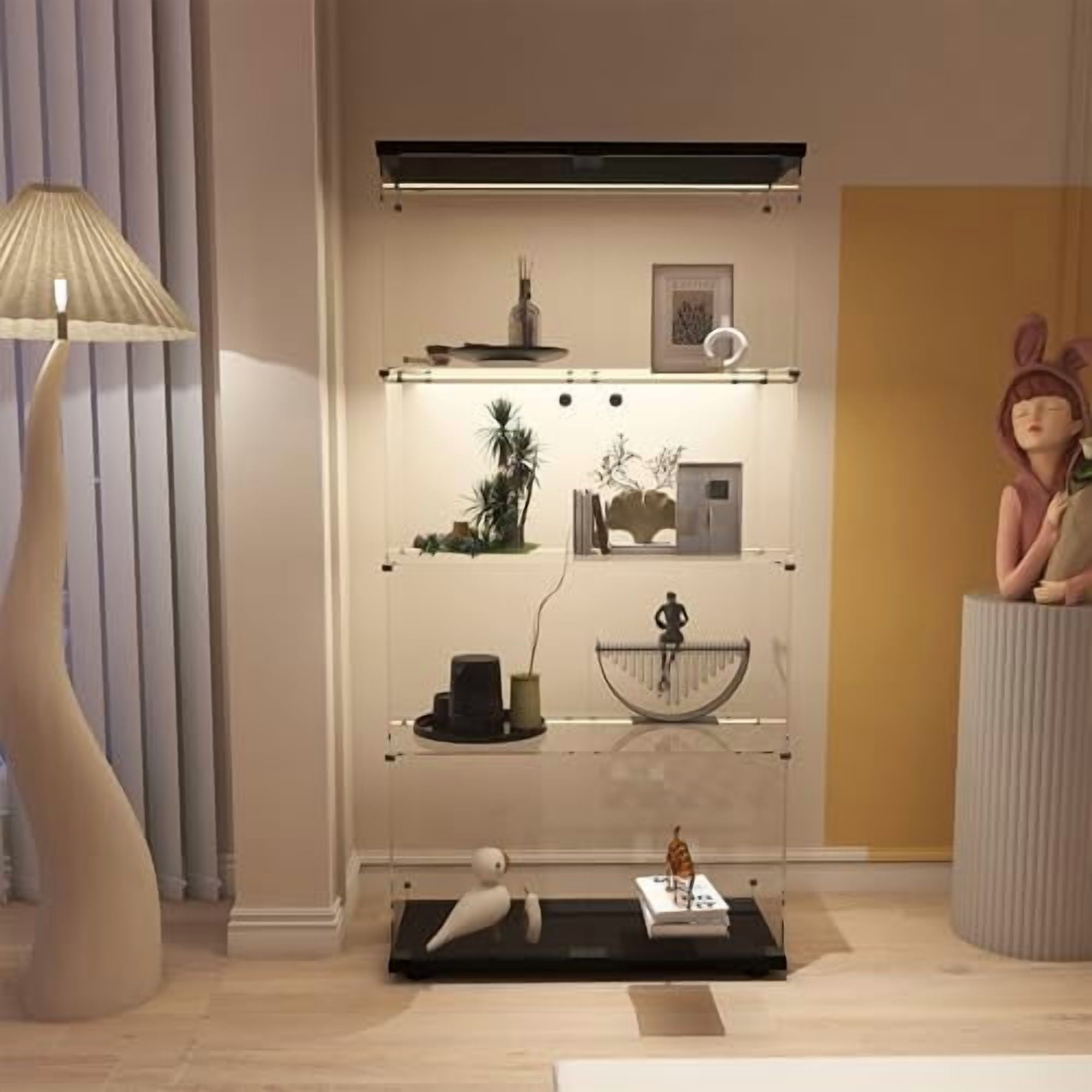 Modern Tempered Glass Display Cabinet with LED Lights & Lockable Doors ...