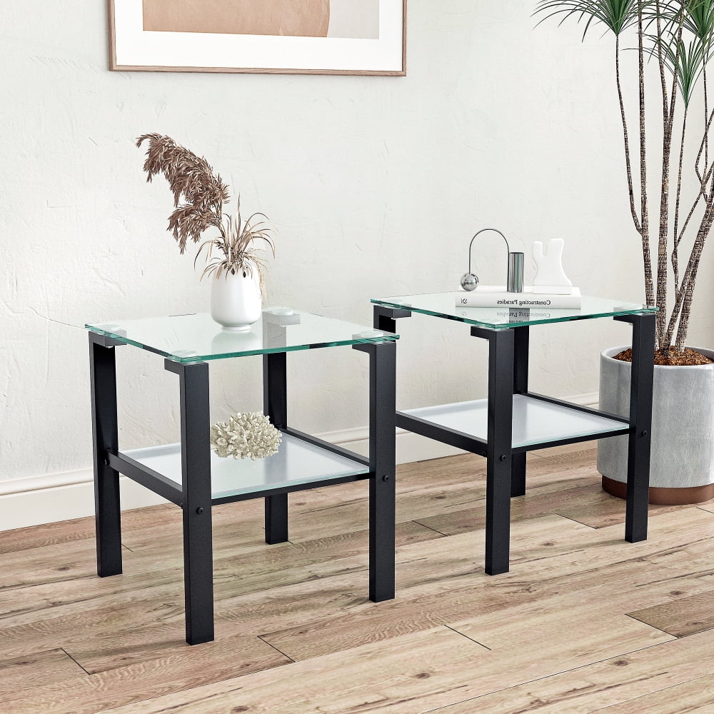 Modern Tempered Glass End Table,Square Coffee Table for Living Room ...