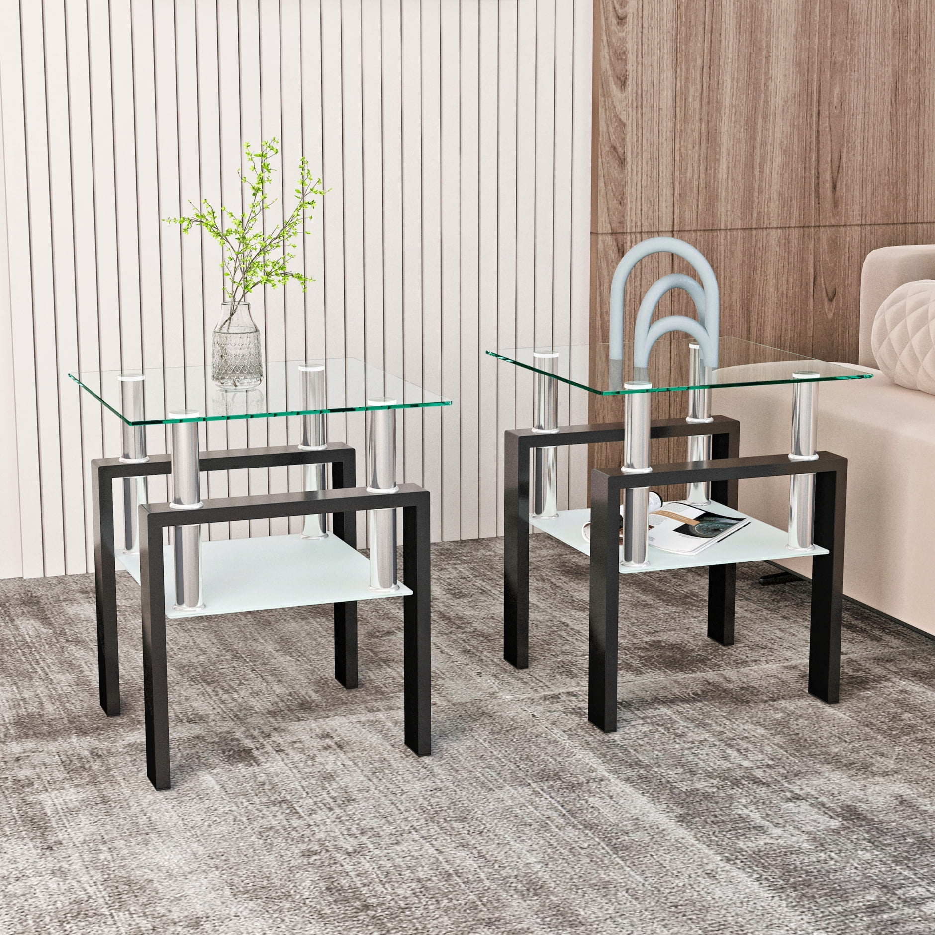 Modern Tempered Glass Side Table, Square End Table Coffee Table with ...