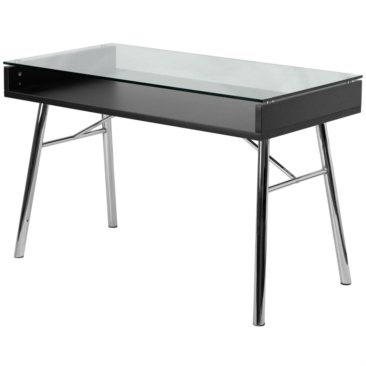 Modern Tempered Glass Top Writing Table Computer Desk with Chrome Legs ...