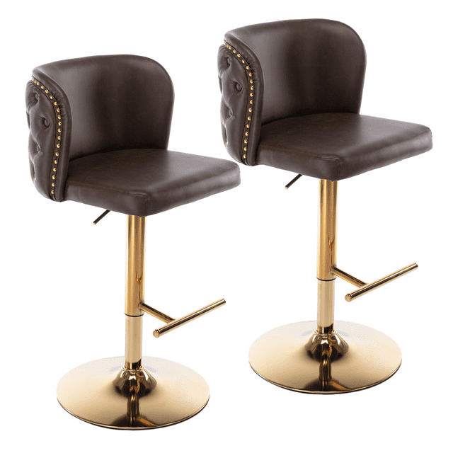 Modern Thick Round Swivel Bar Stool Chair with Golden Base Adjustable ...