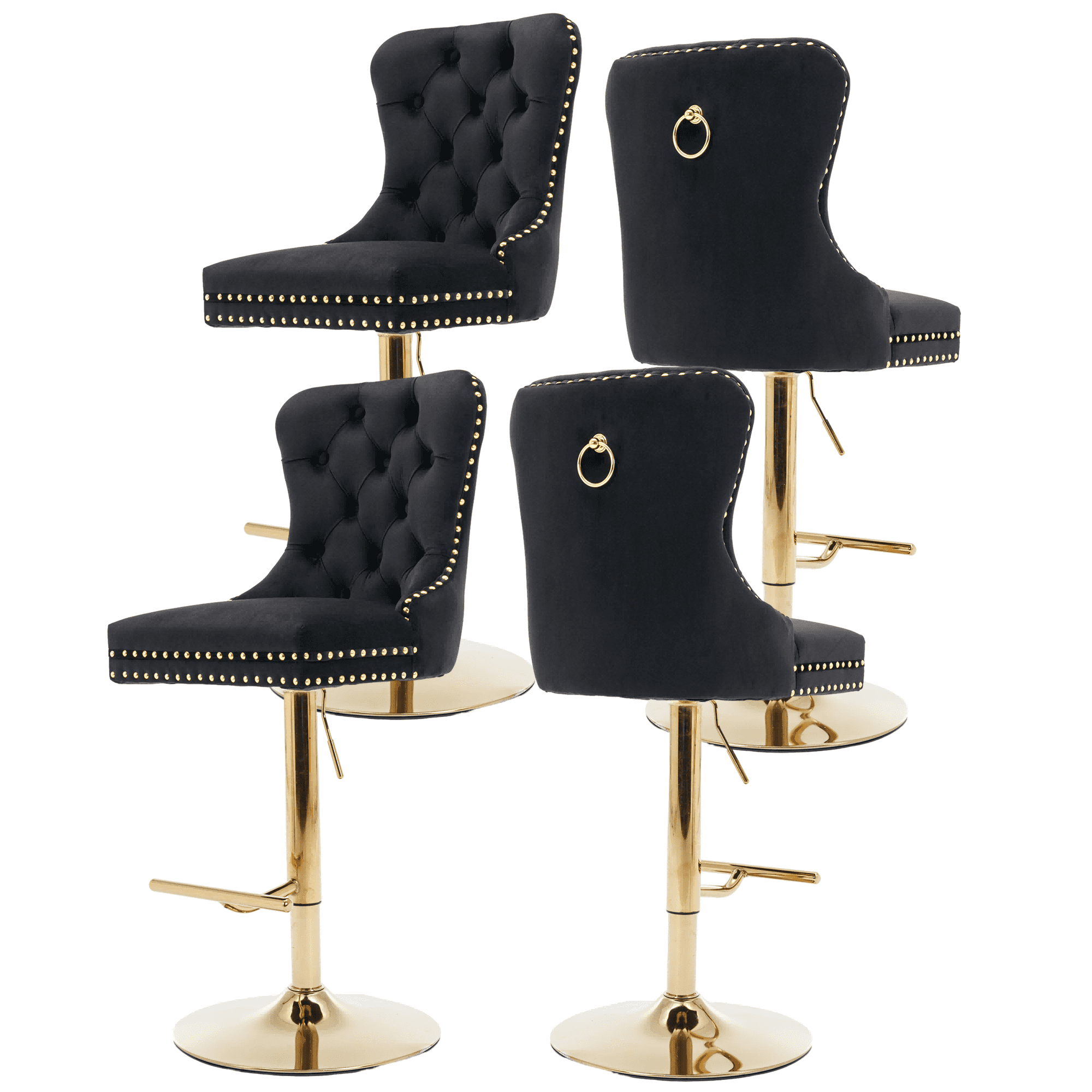 Modern Thick Round Swivel Bar Stool Chair with Golden Base Adjustable ...