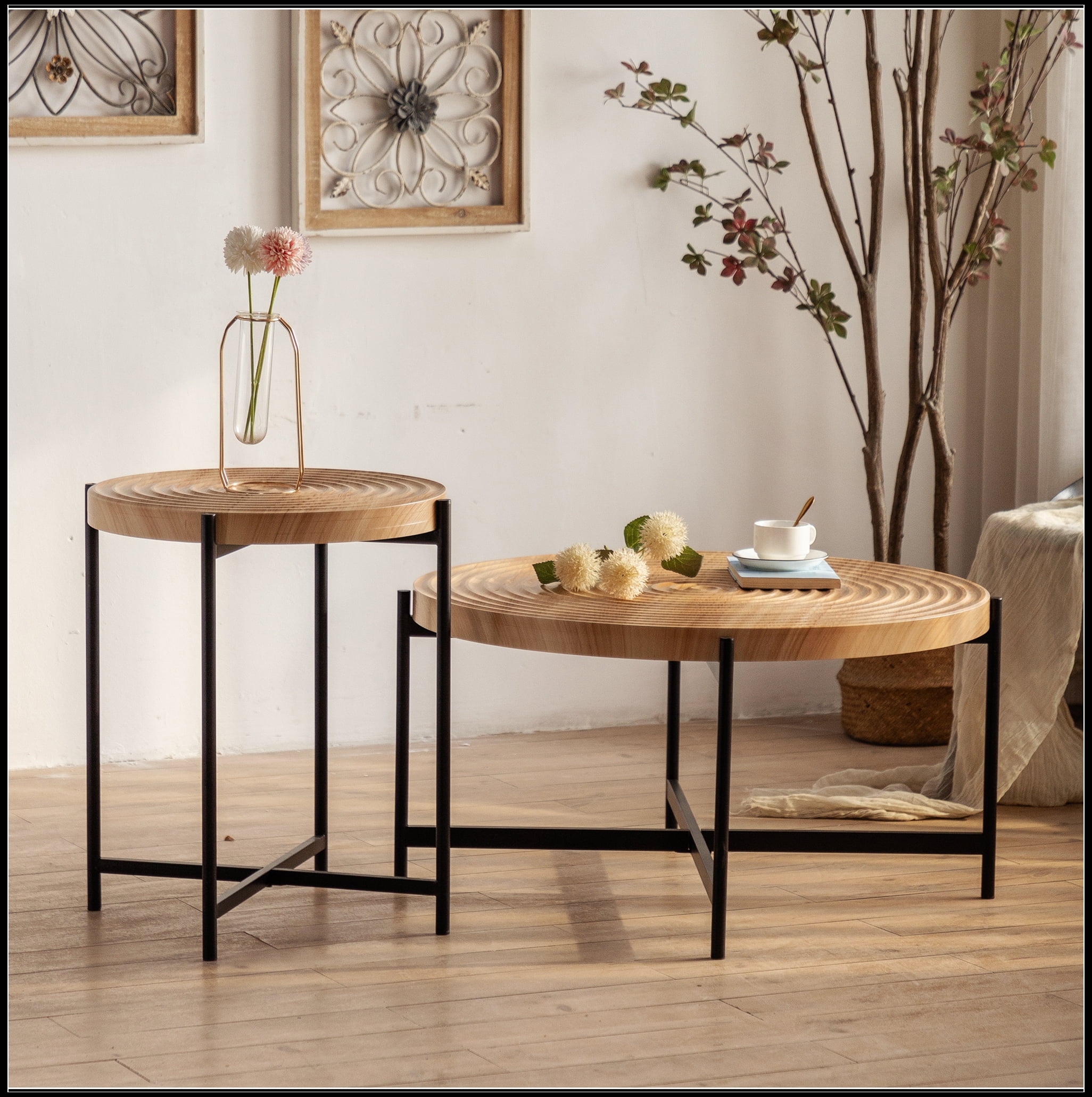 Modern Thread Design Round Coffee Table , MDF Table Top with Cross Legs ...