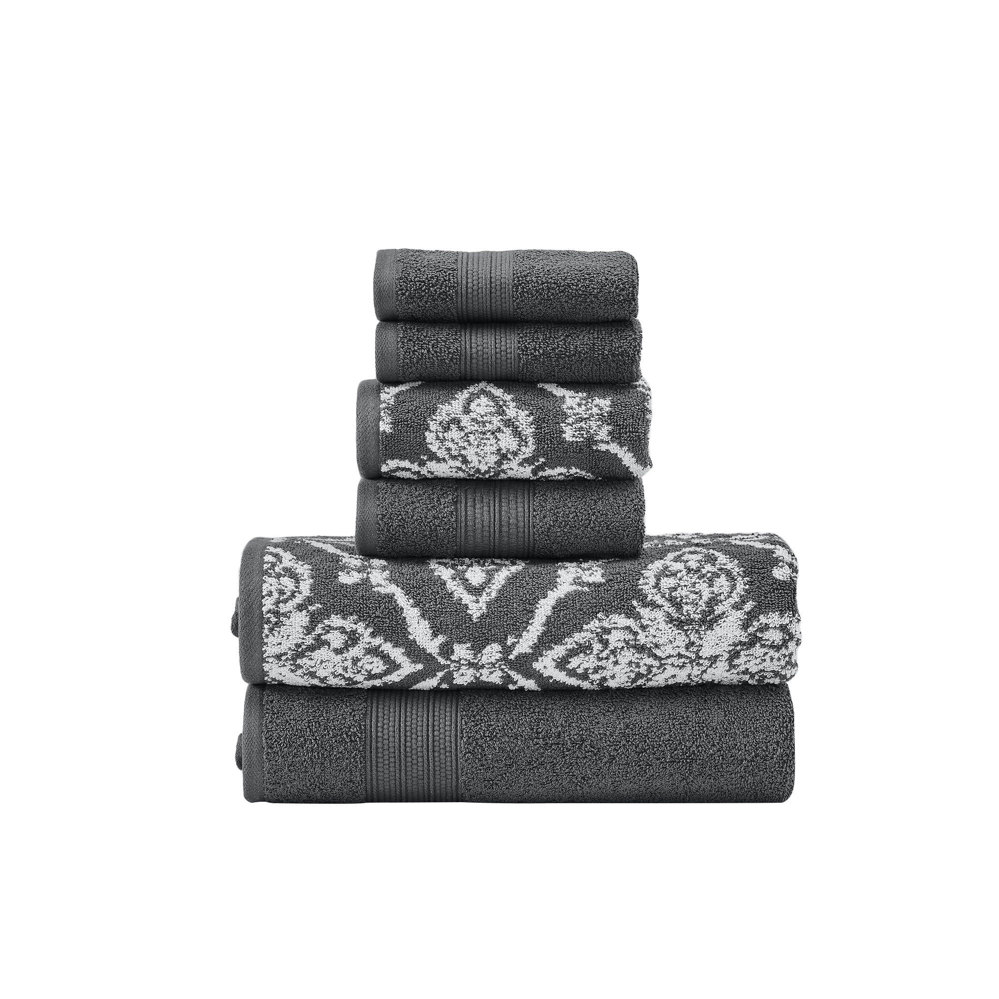 Modern Threads Amaris 6-Piece Adult Cotton Bath Towel Set, Amaris, Coal ...