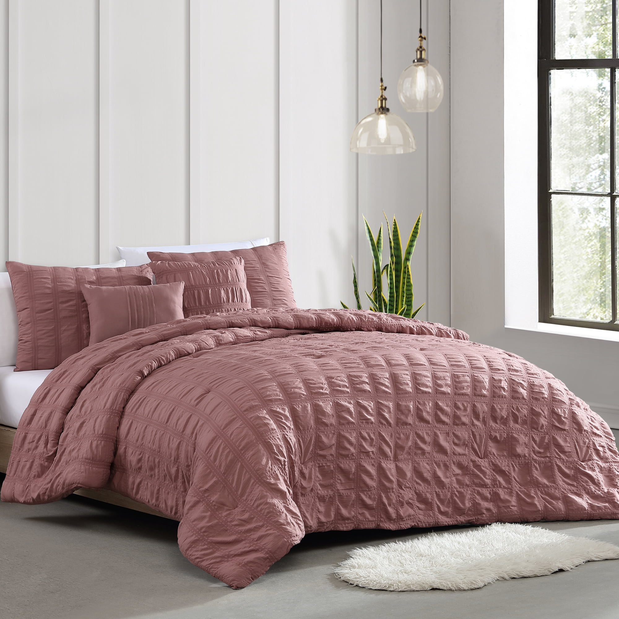 Modern Threads Brady Seersucker 5-Piece Adult Comforter Set, Rosewood ...