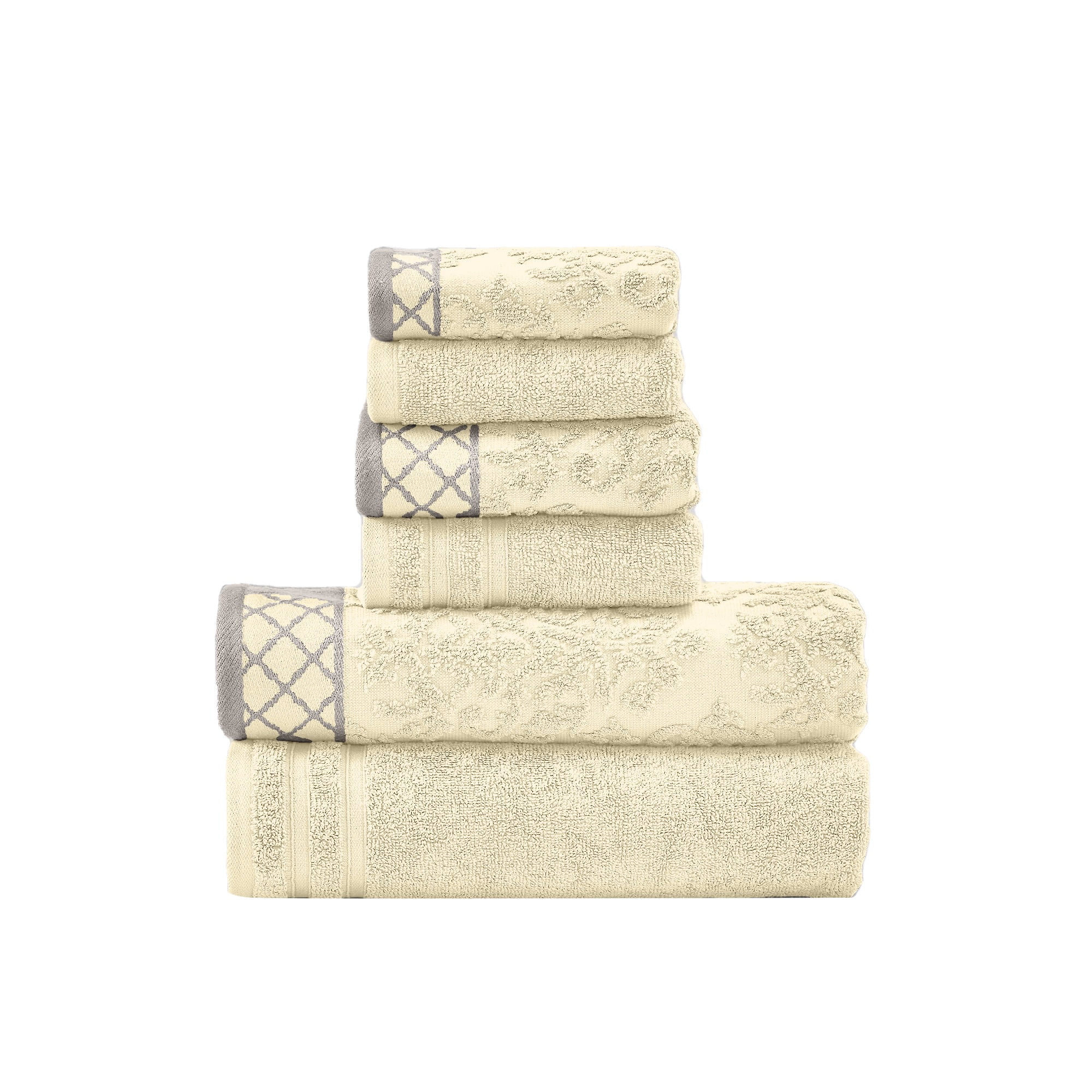 Modern Threads Damask Jacquard 6-Piece Cotton Bath Towel Set with ...