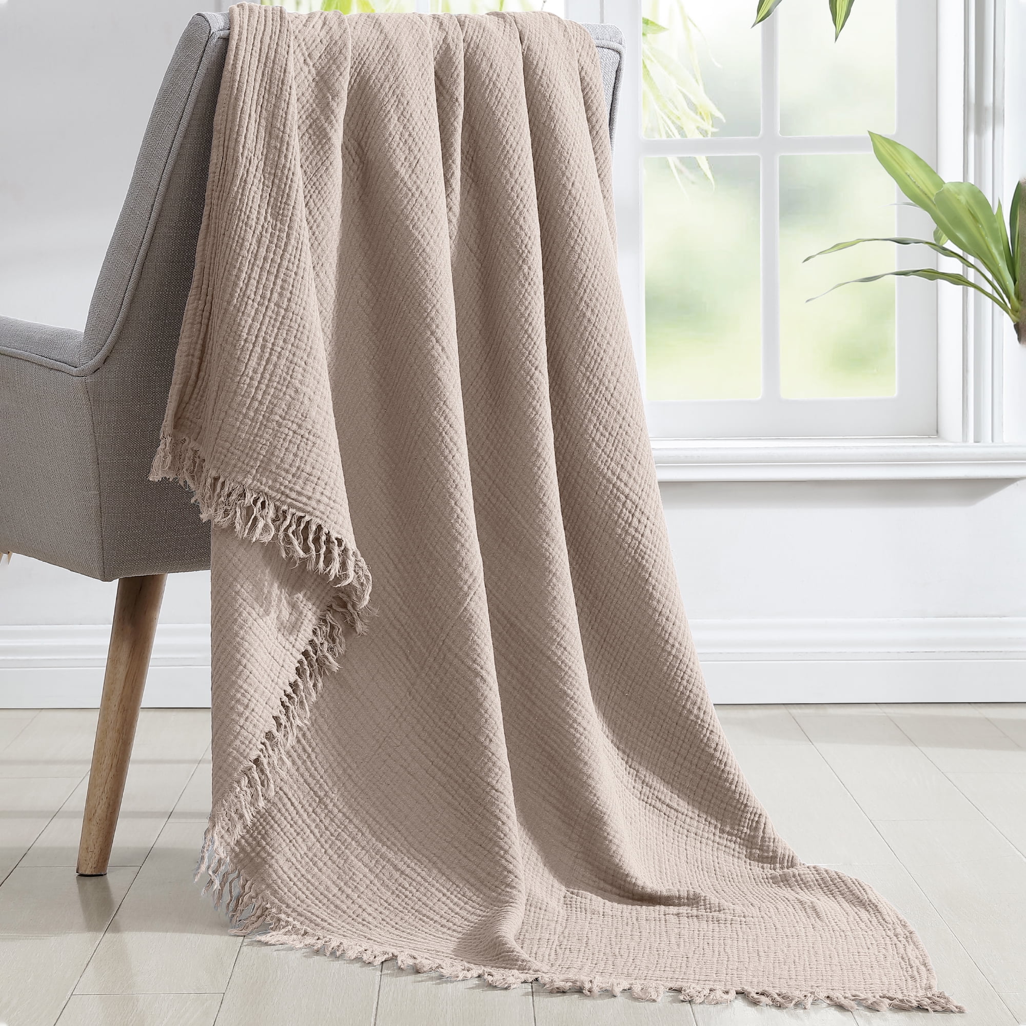 Modern Threads Light Weight Reversible 100% Cotton Gauze Throw, Birch ...