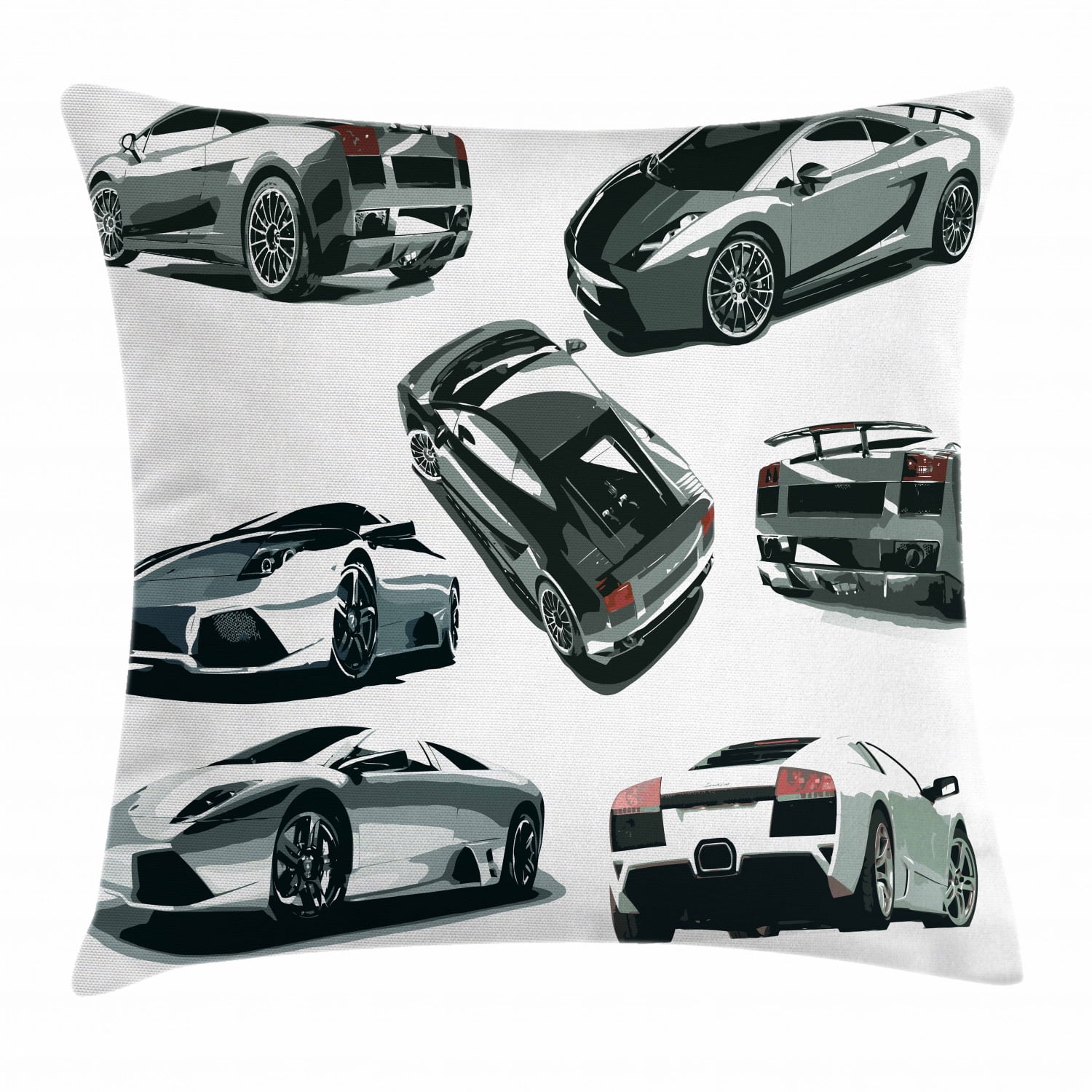 Modern Throw Pillow Cushion Cover, Grey Cars from Various Angles ...