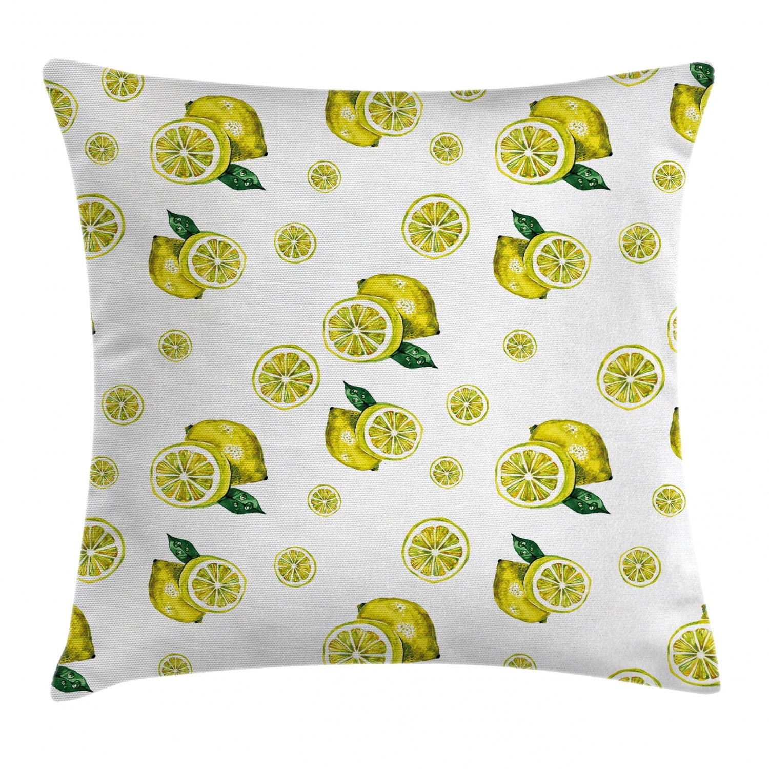 Modern Throw Pillow Cushion Cover, Lemon Figures with Slices and Leaves ...