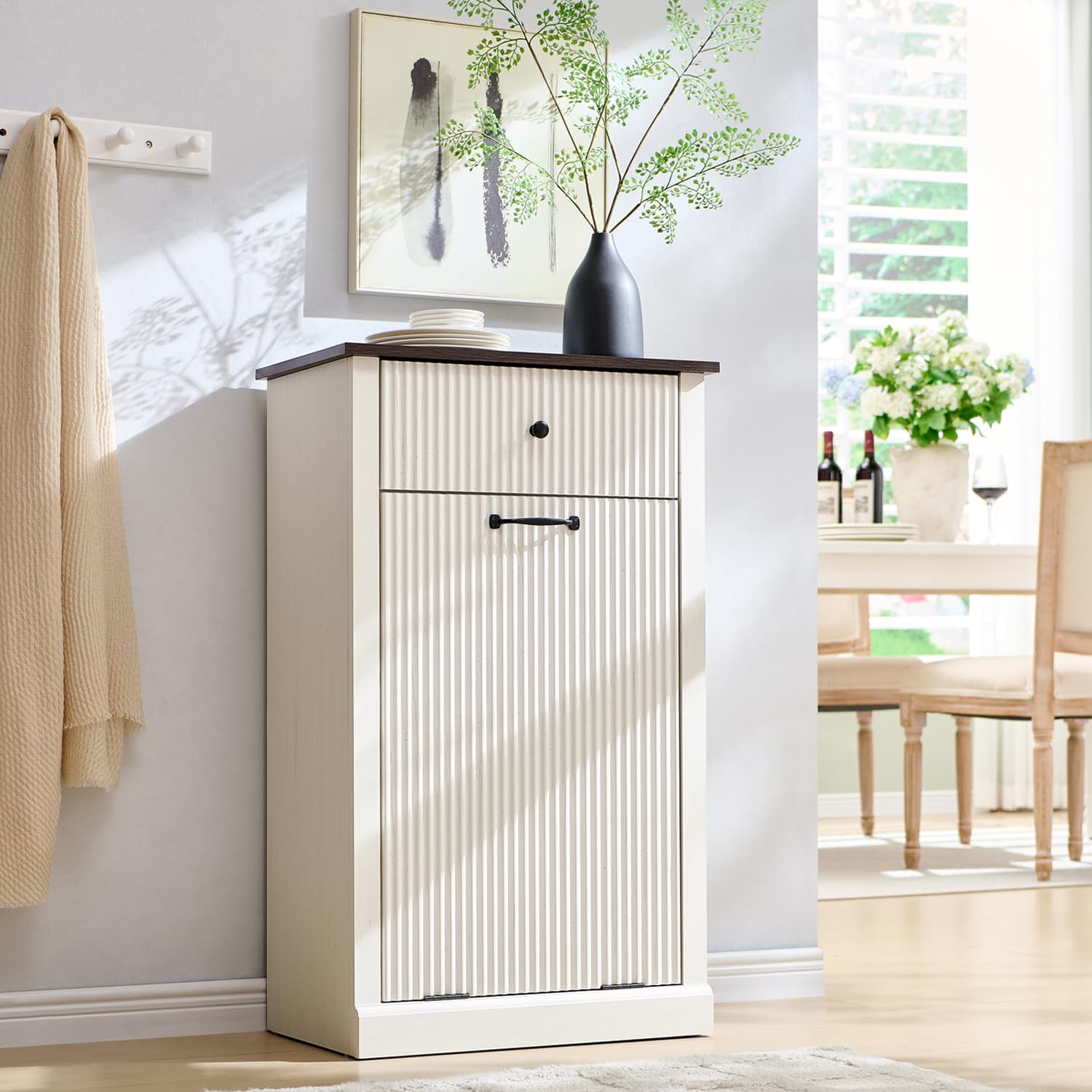Modern Tilt-Out Trash Can Cabinet, 10 Gallon Fluted Laundry Hamper ...
