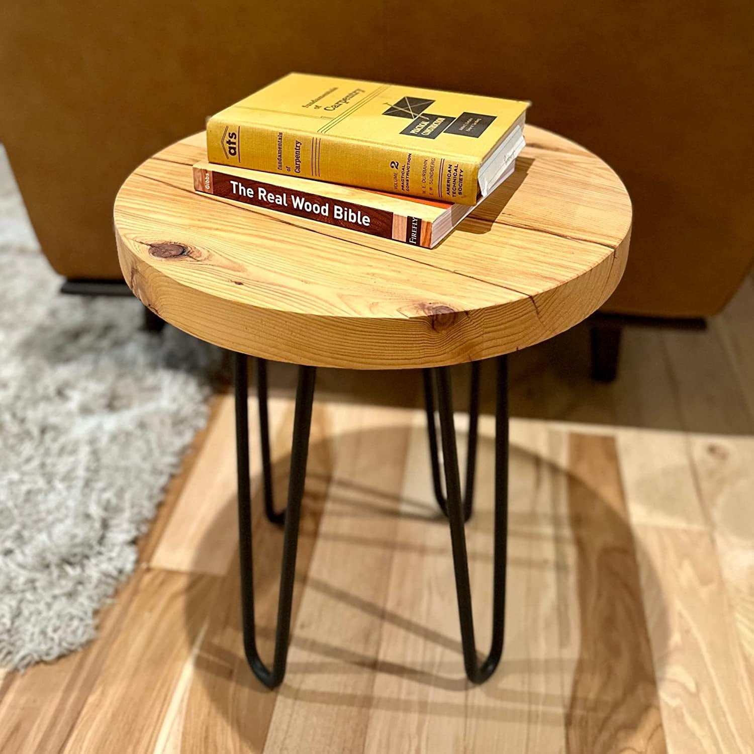 Modern Timber Craft Reclaimed Wood Hairpin Leg Table | 16" Round Rustic ...