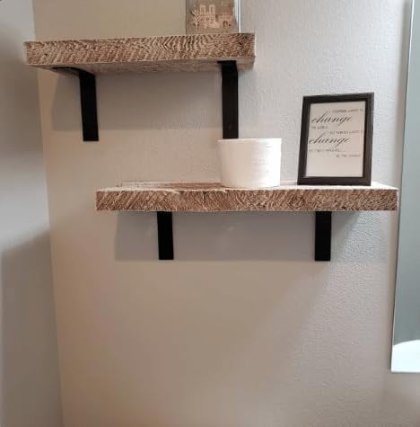 Modern Timber Craft Reclaimed Wood Wall Shelf with Steel Angle Brackets ...