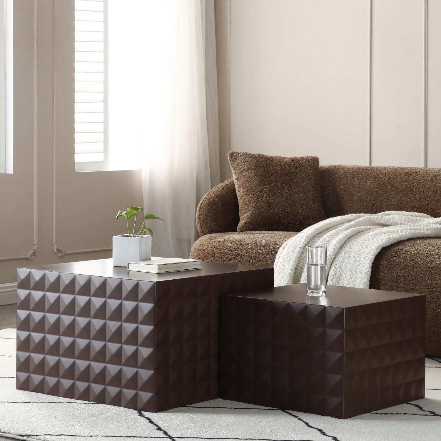 Modern -Tone Coffee Table Rectangular Center Table with 2 Storage ...