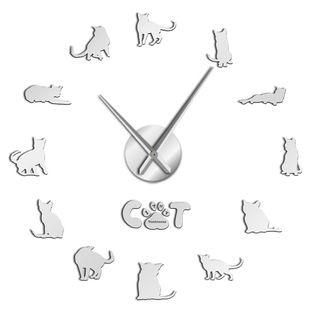 Modern Tonkinese Cats Breed Silent Wall Clock Animals Kitty Pet Self ...