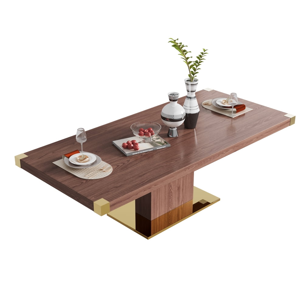 Modern Top Dining Table with Gold Finish Corner, MDF Pillar and Gold ...