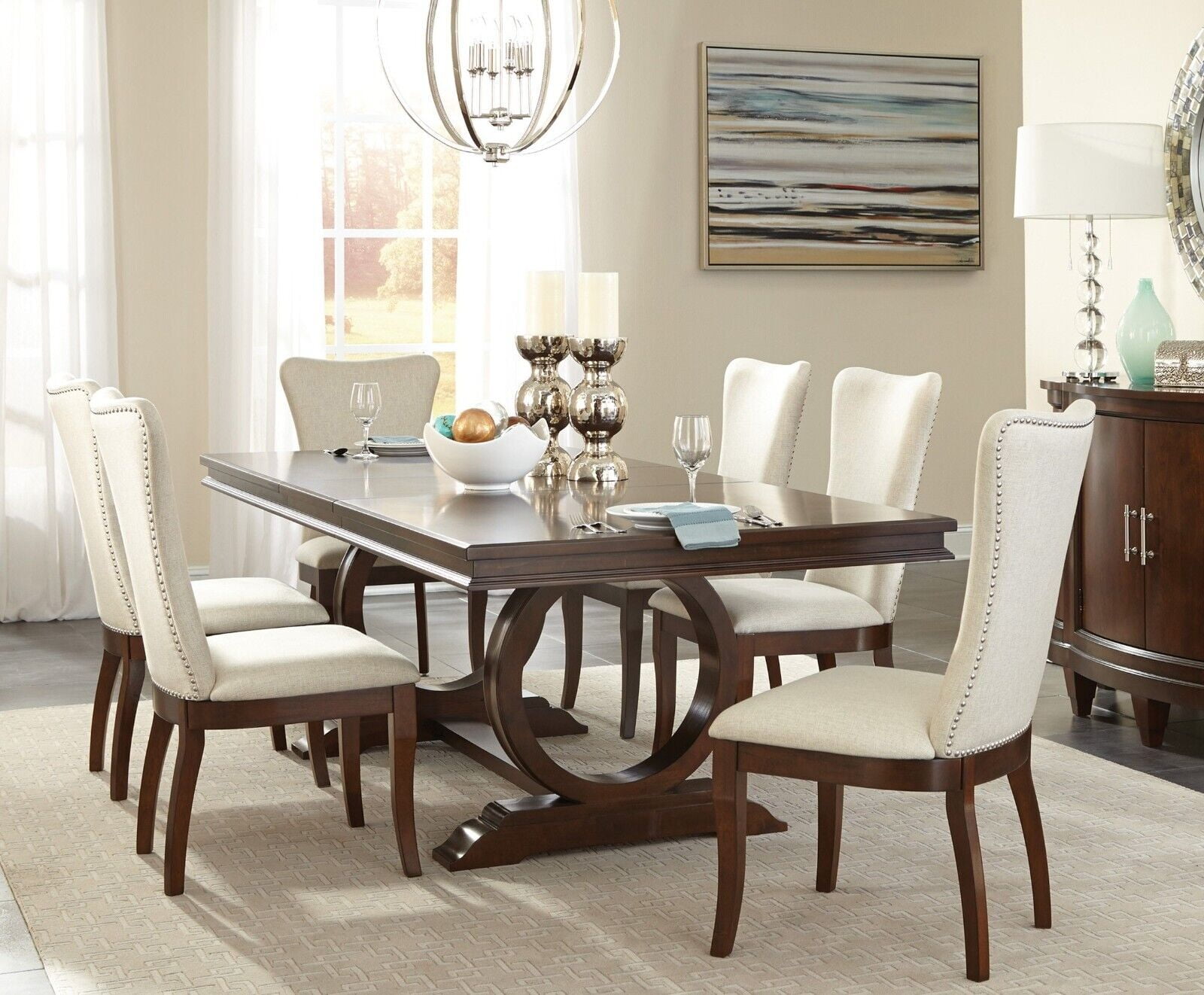 Modern 6-Piece Traditional Dining Set, Extendable Table & Upholstered ...