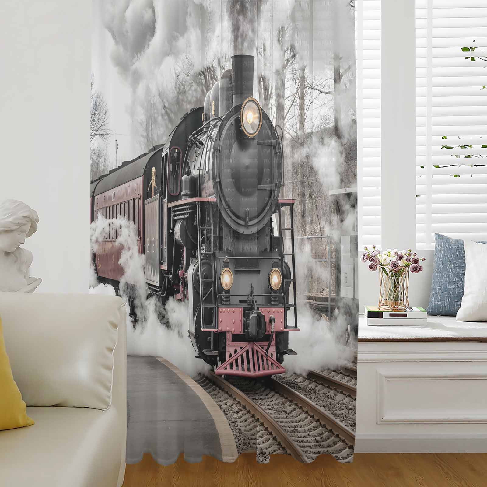 Modern Trains Semi Sheer Curtains Drapes for Living Room, Bedroom ...