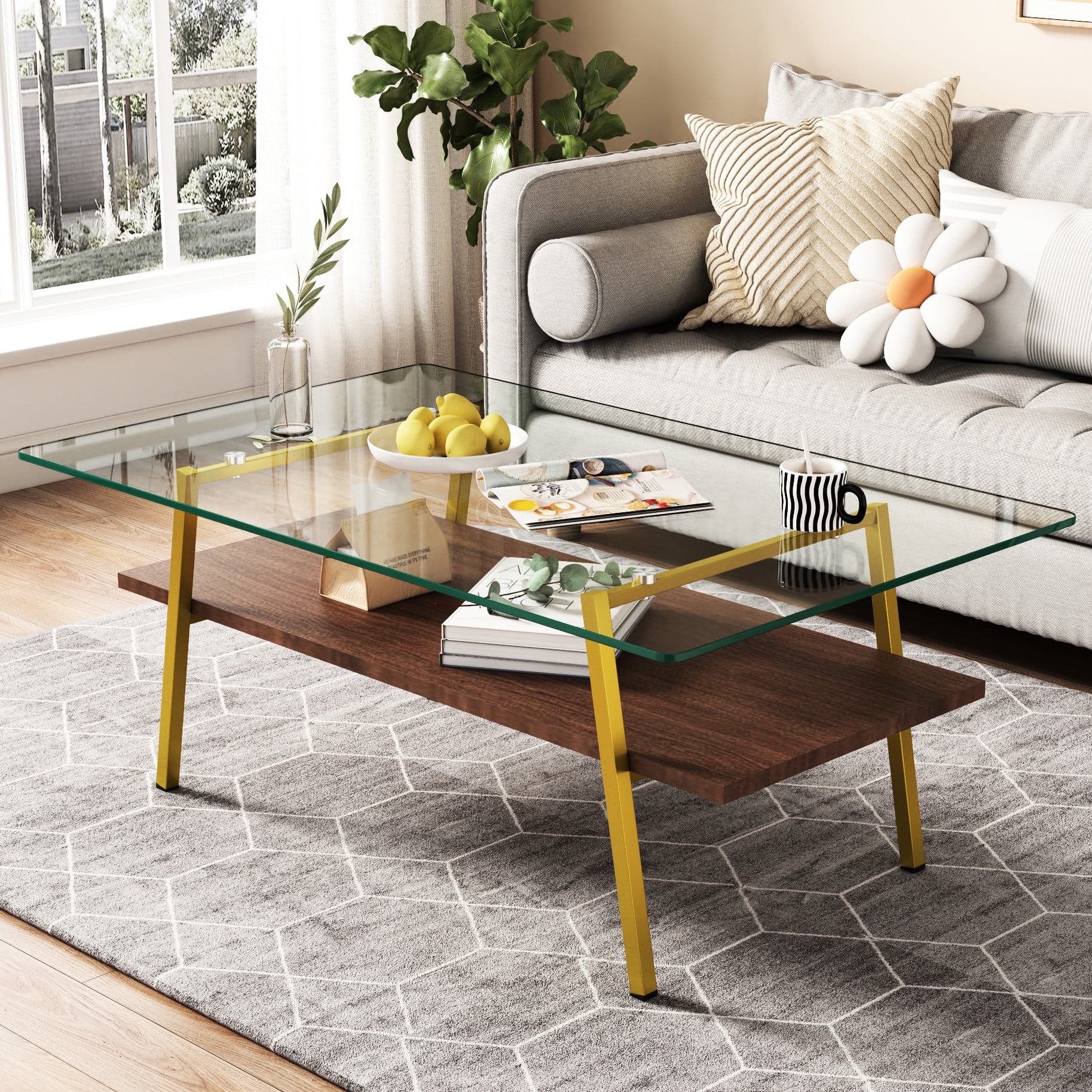 Modern Transparent Coffee Table With Stable Metal Frame And Elegant ...