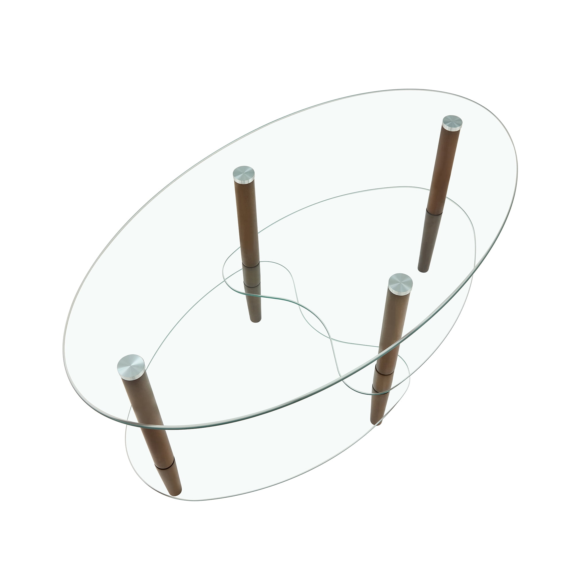 Modern Transparent Glass Coffee Table with Oak Wood Legs - 3-Tiered ...