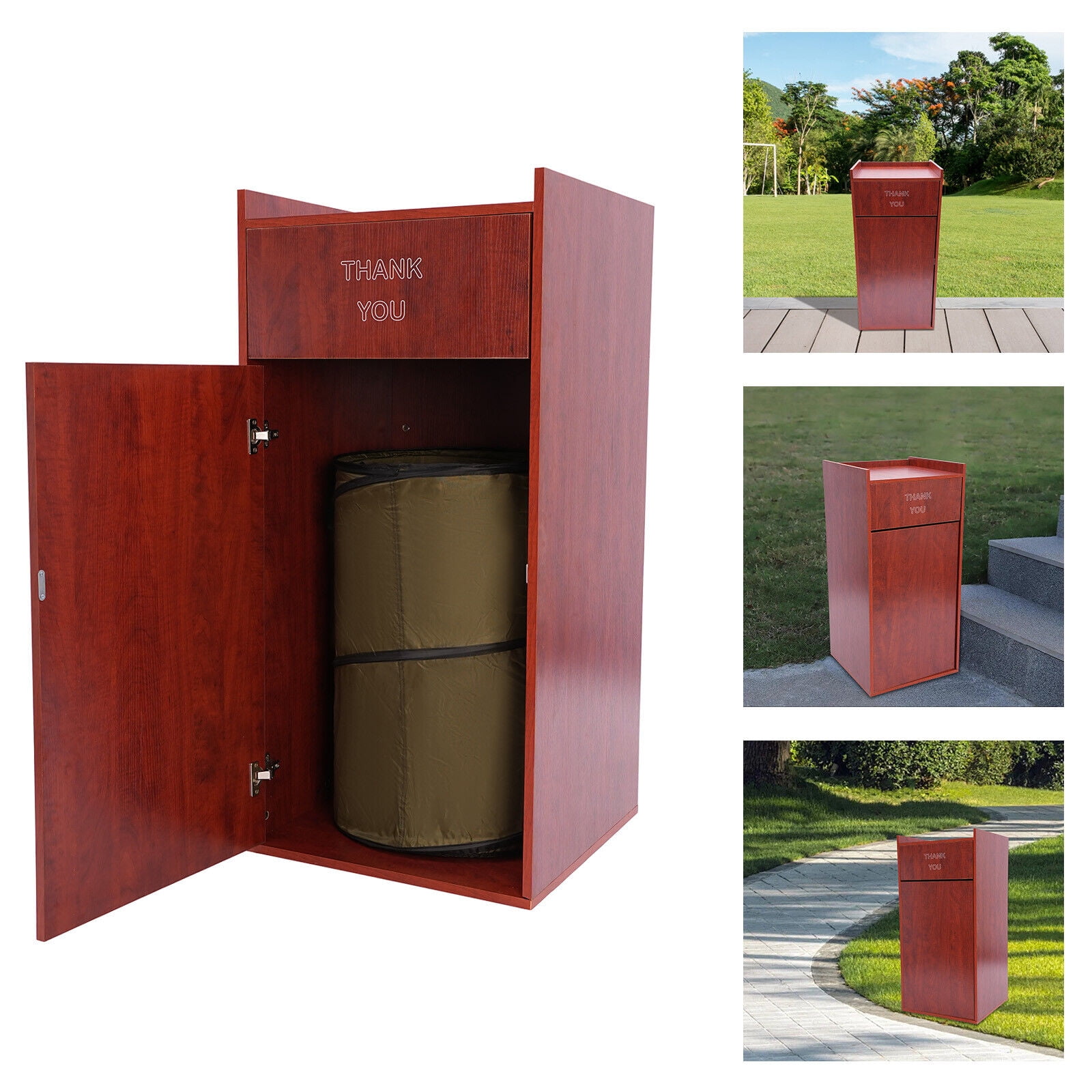 Modern Trash Bin Cabinet W/ Tray Rack 40Gallon Freestanding for ...