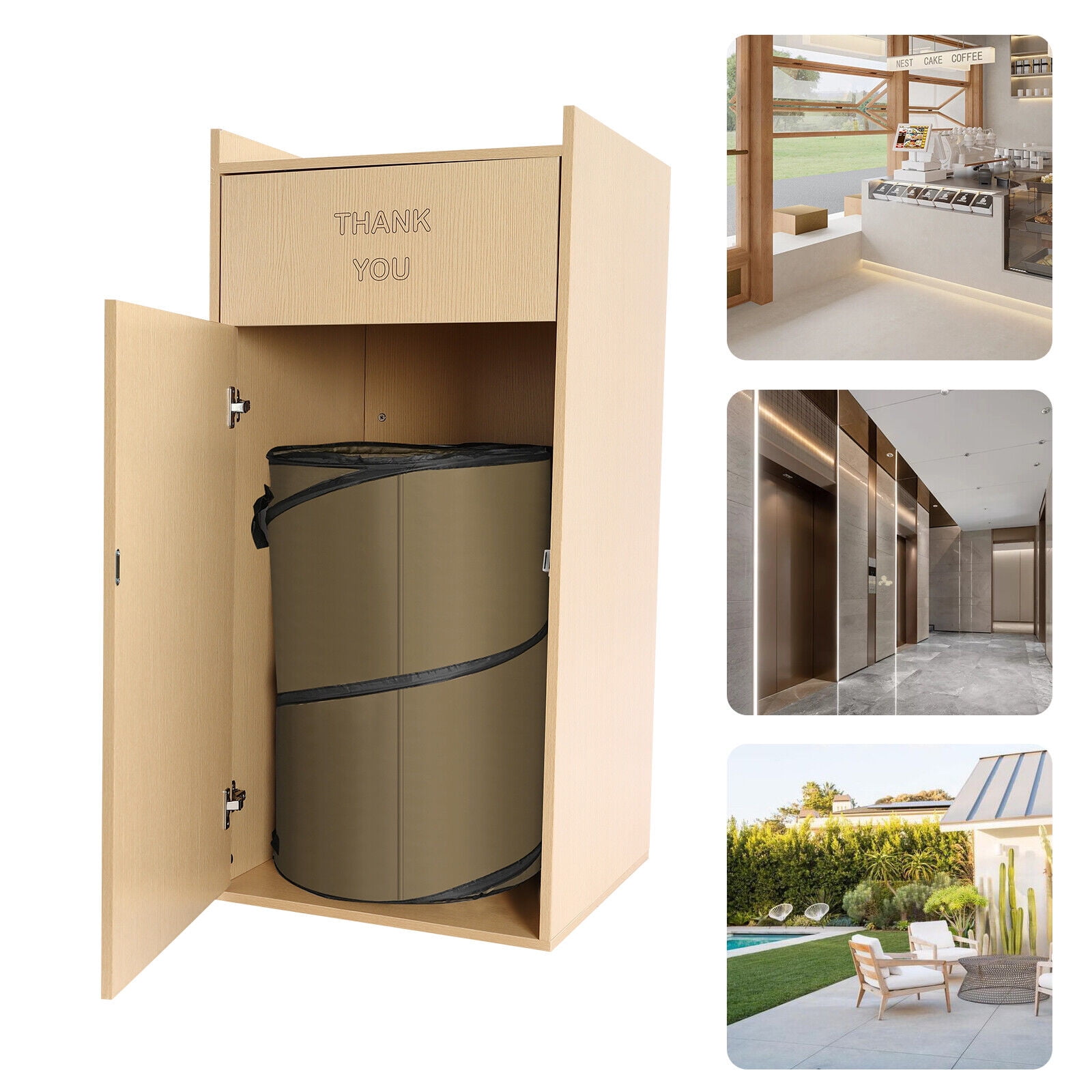 Commercial Trash Can Cabinet, Garbage Collection Container Wood Color ...