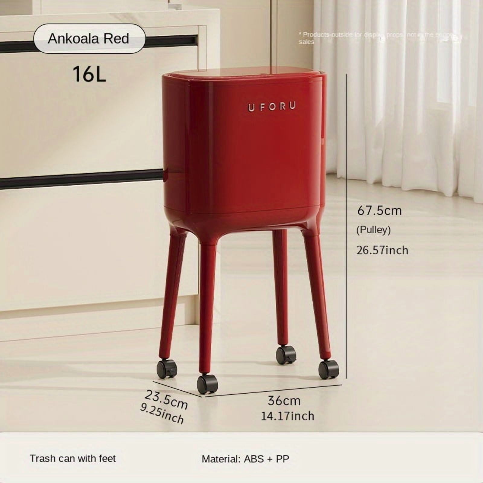 [Modern Trash Can] Red Modern No-Bend High-Leg Trash Can with Press-to ...