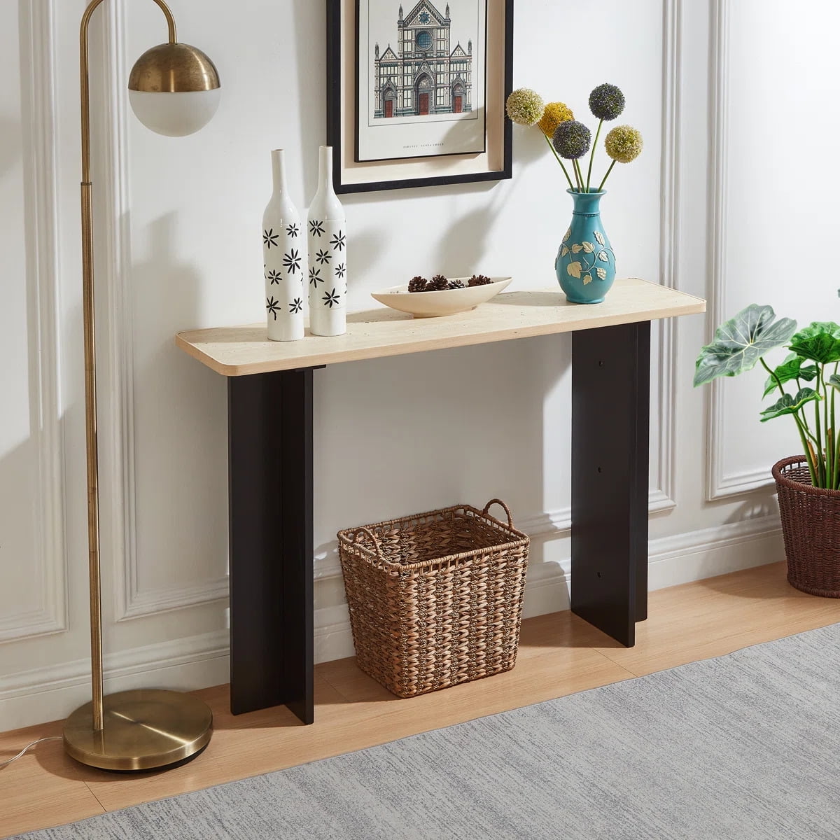 Modern Travertine Texture Console Table – 46.8" Narrow Stone Entryway ...