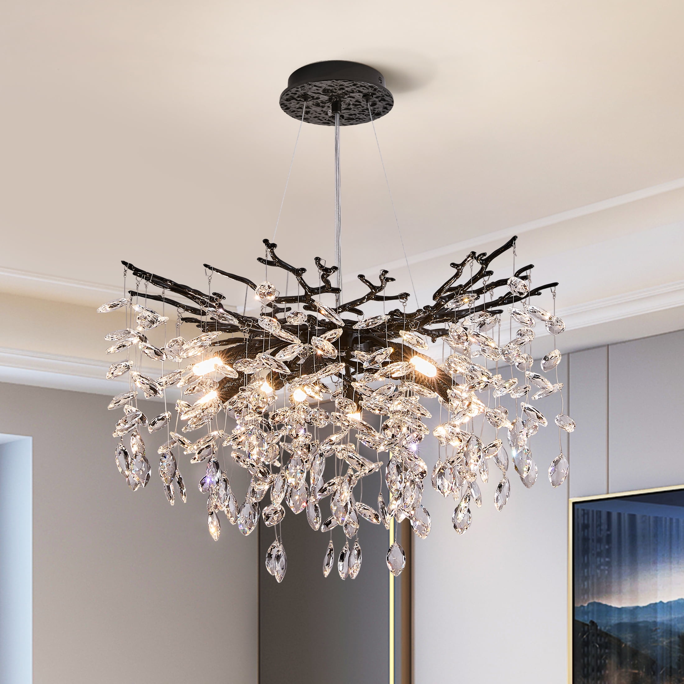 Modern Tree Branch Crystal Chandelier, Adjustable Height 20-78.7 Inches ...