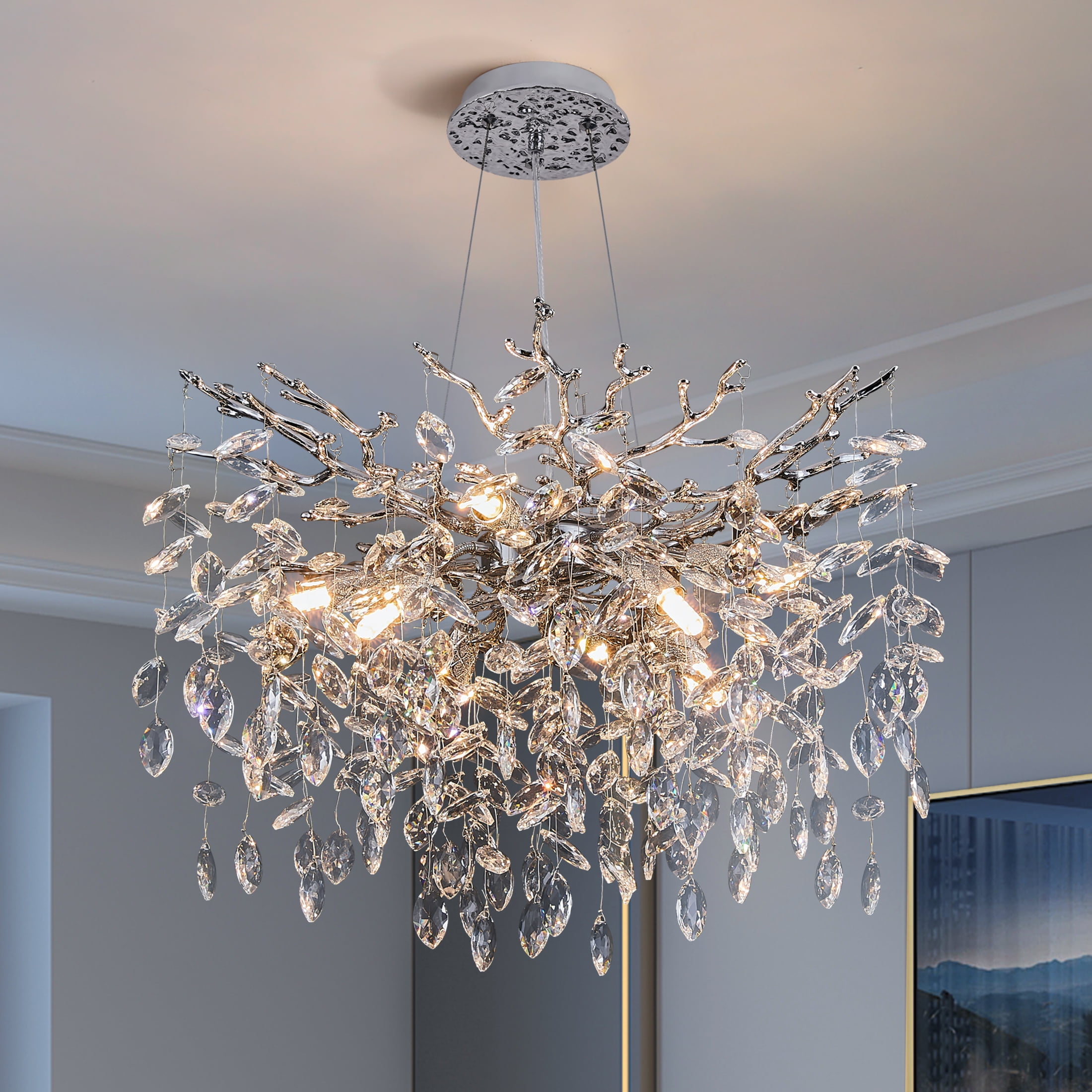 Modern Tree Branch Crystal Chandelier Luxury Silver Crystal Pendant ...