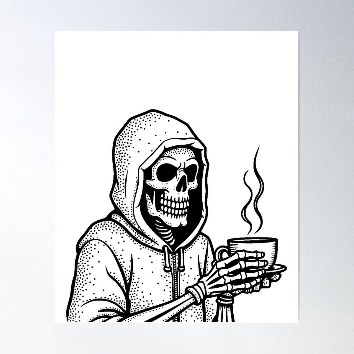 Modern Trendy Funny Skeleton Drinking Coffee Caffeine Lover Poster Wall ...