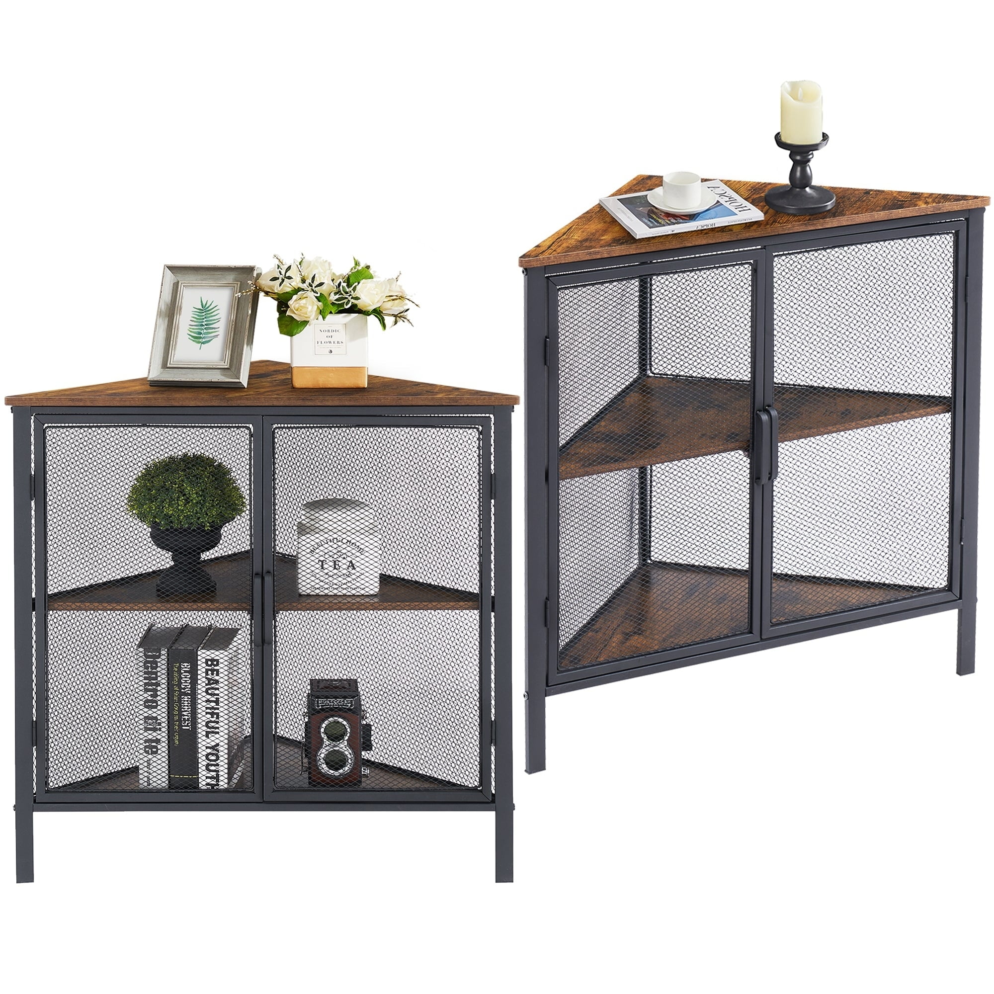 Javlergo Set of 2 Modern Corner Table, Triangle Storage Shelf for ...