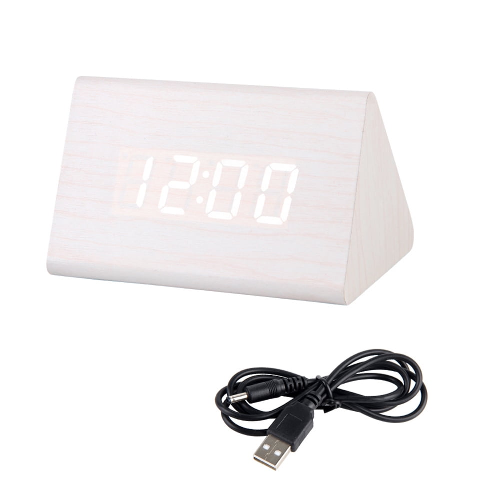 Modern Triangle Wood Clock Digital LED Wooden Alarm Clocks Digital Desk ...
