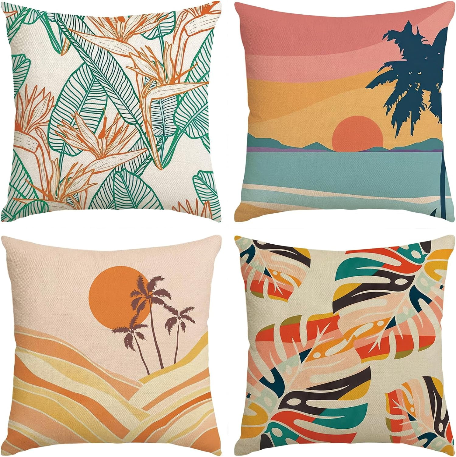 Modern Tropical Leaves Pillow Covers, Minimalist Aesthetic Leaf ...