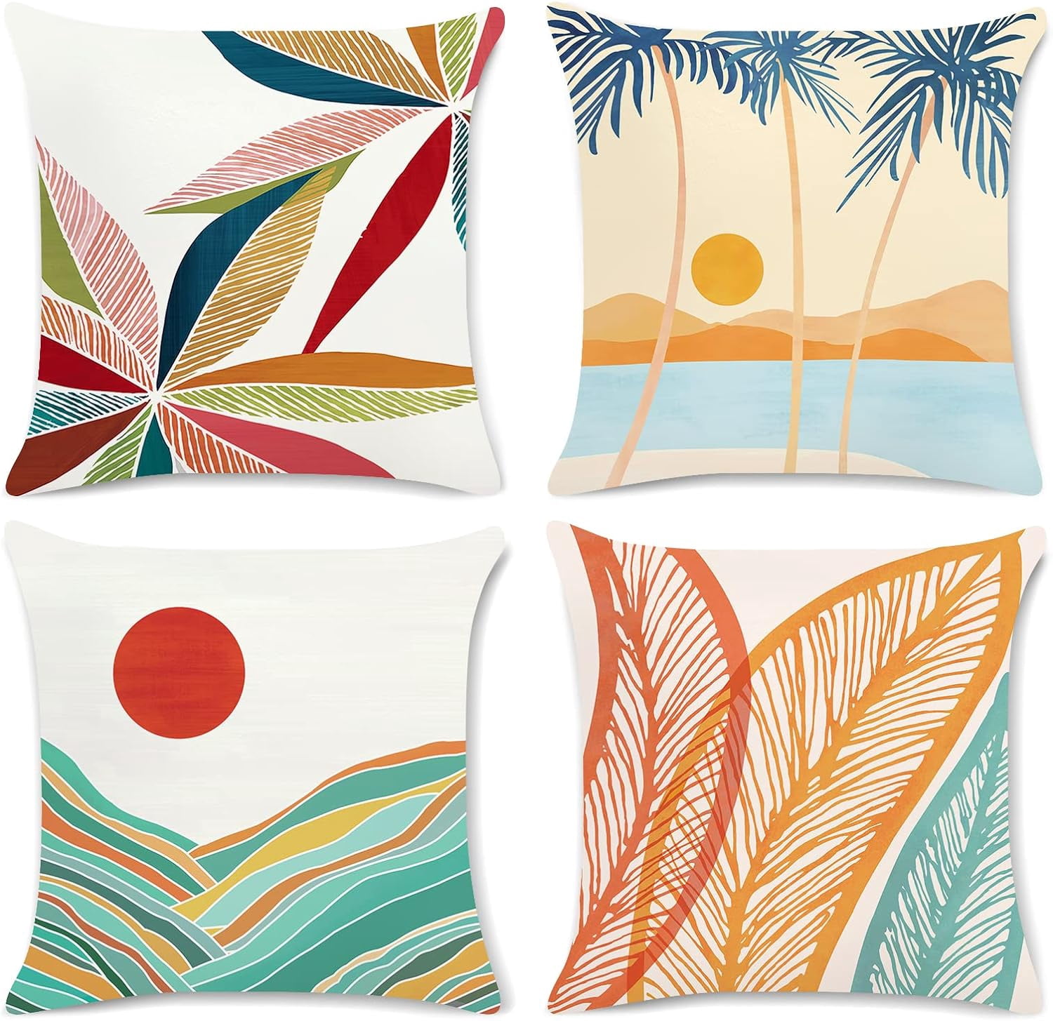 Modern Tropical Pillow Covers 16x16 Set of 4 Leaves Palm Tree ...