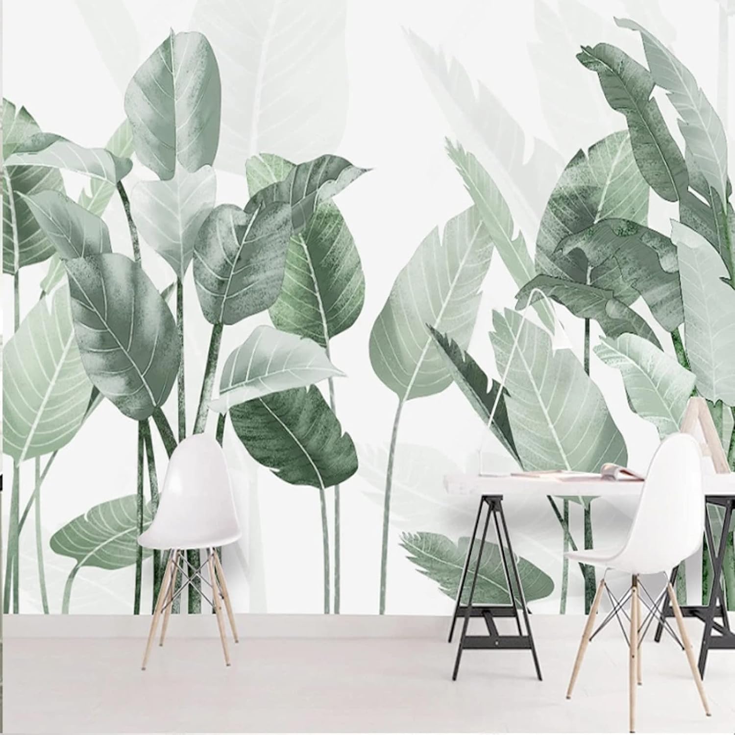 Modern Tropical Plant Leaves 3D Mural Wallpaper, Green Small Fresh ...