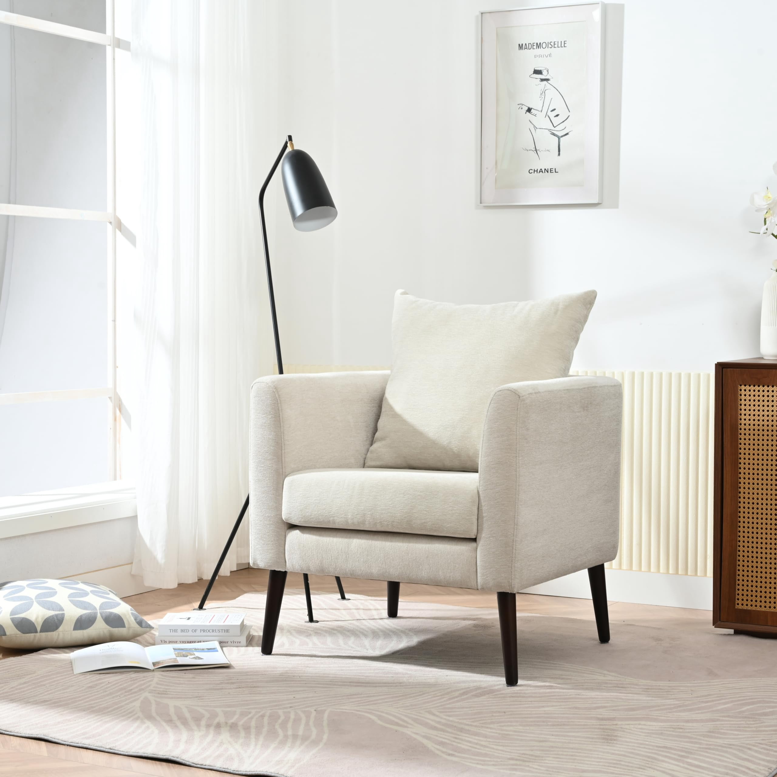 Modern Tub Barrel Accent Chair, Chenille Fabric with Solid Wood Legs ...
