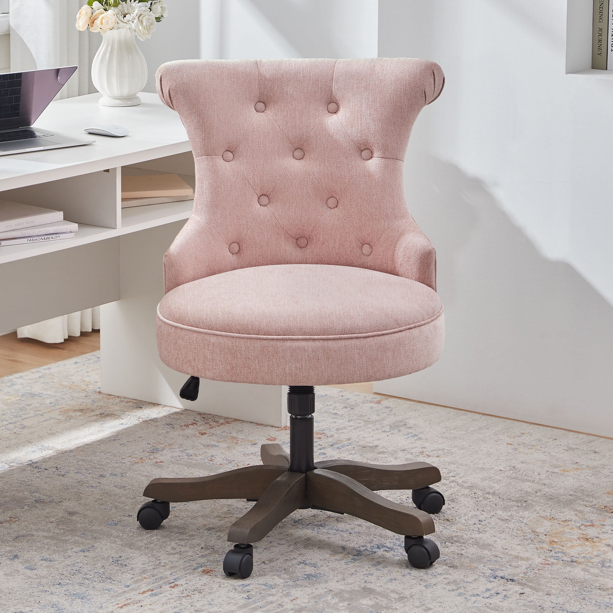 Modern Tufted Armless Home Office Chair, Comfy Upholstered Swivel Desk ...