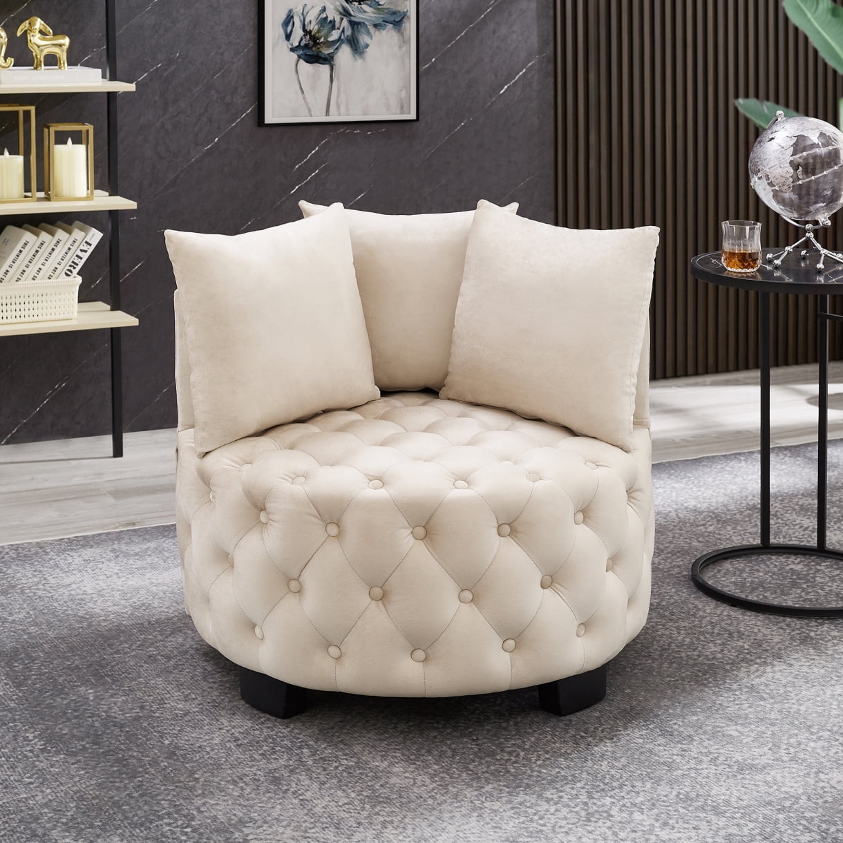 Modern Tufted Club Chair with Curved Back and Integrated Arms, Velvet ...