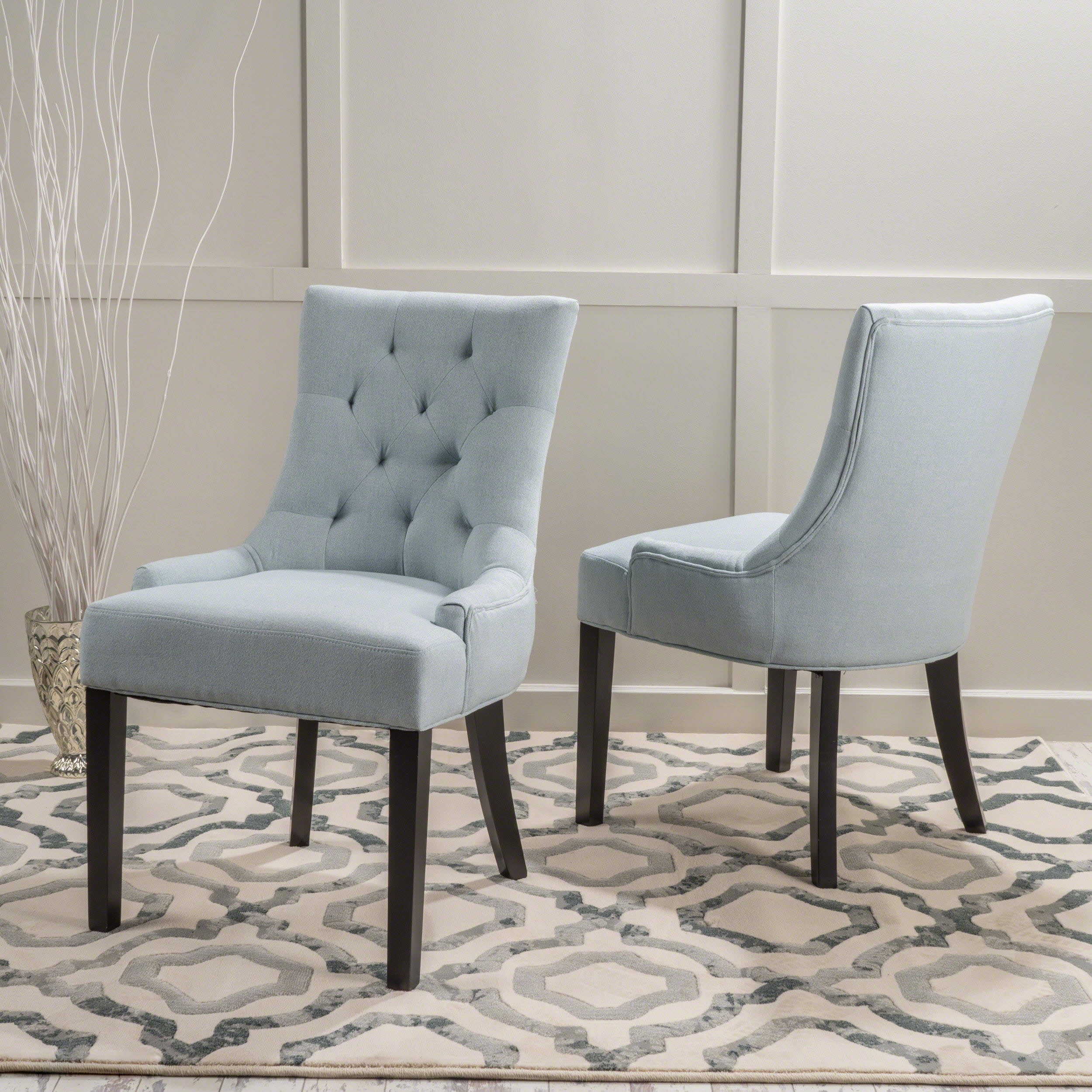 Modern Tufted Dining Chairs - Light Blue Upholstered Dining Room Chairs ...