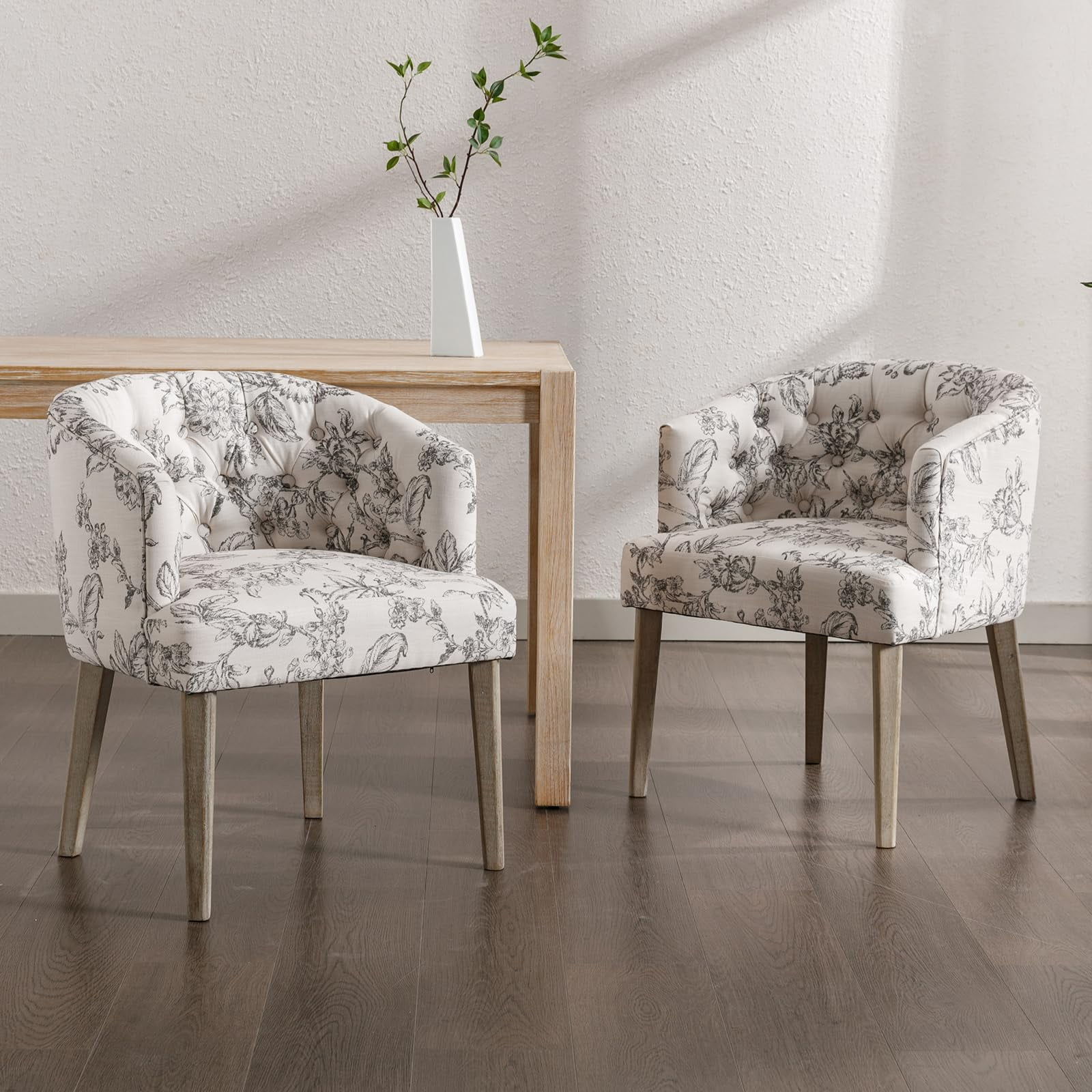 Modern Tufted Dining Chairs Set of 2, Linen Upholstered Side Chair, Comfy Accent Barrel Chair ...