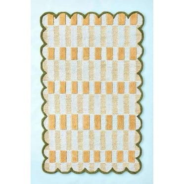 ALEF HOME Geometric Rug, Nonslip Art Deco Tufted Multicolor Blue Grid ...