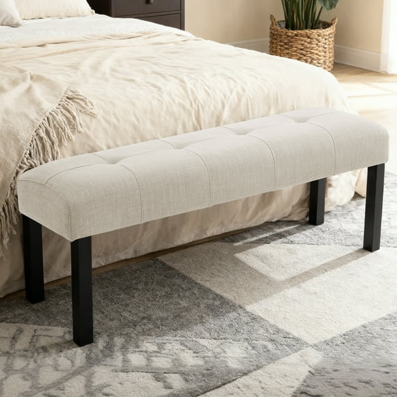 Modern Tufted Linen Dining Bench, Upholstered Entryway Bench with ...