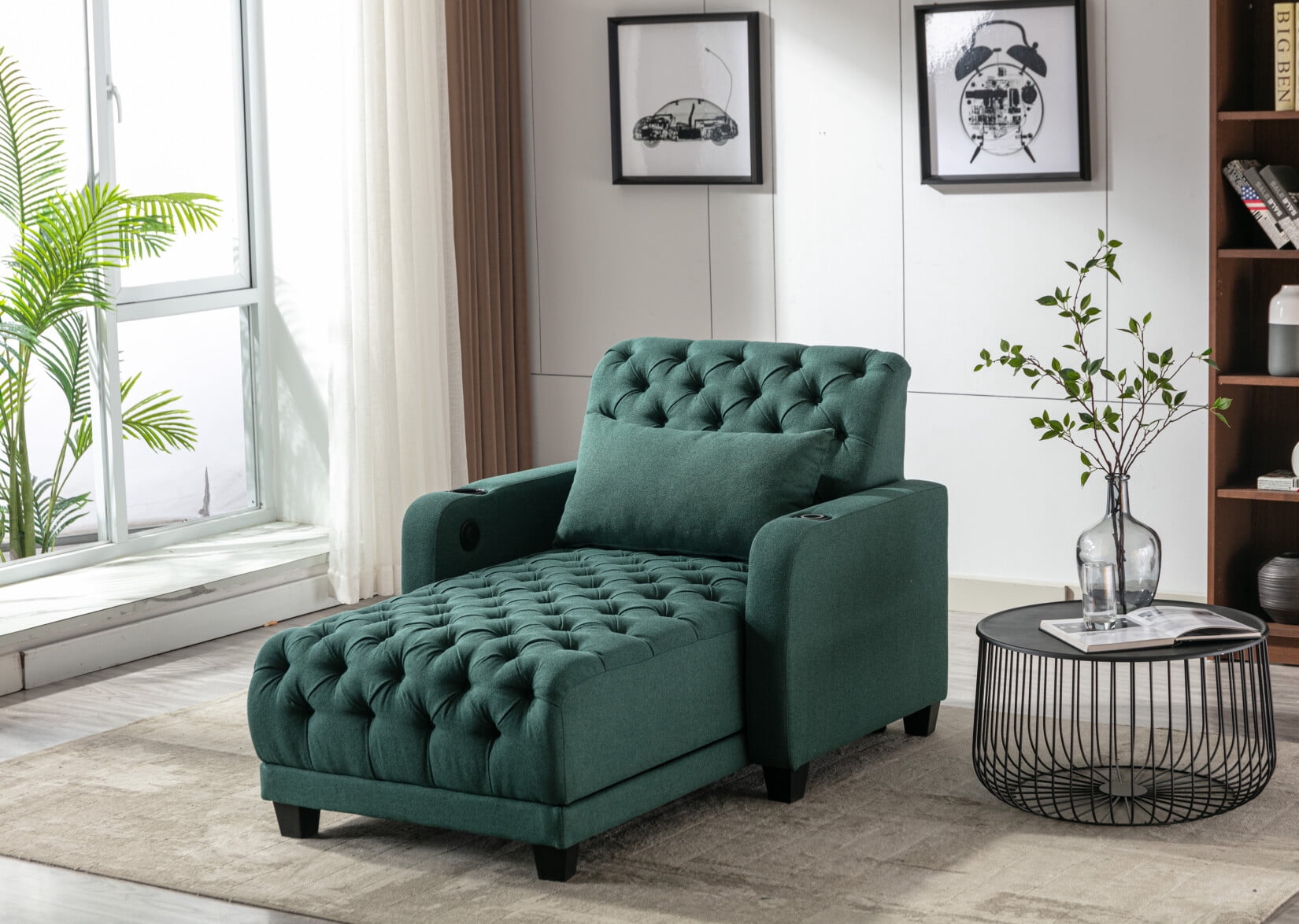 Modern Tufted Lounge Sofa Bed with Adjustable Back and Wireless ...