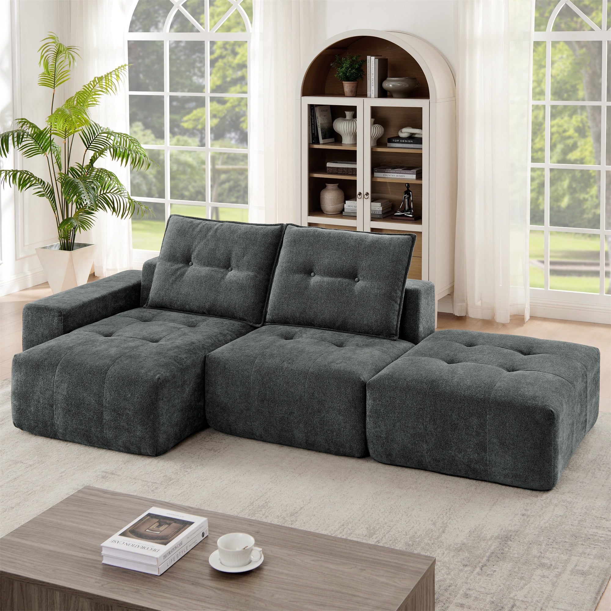 Modern Tufted Modular Spliced Sofa and Lounge Chair in The Living Room ...