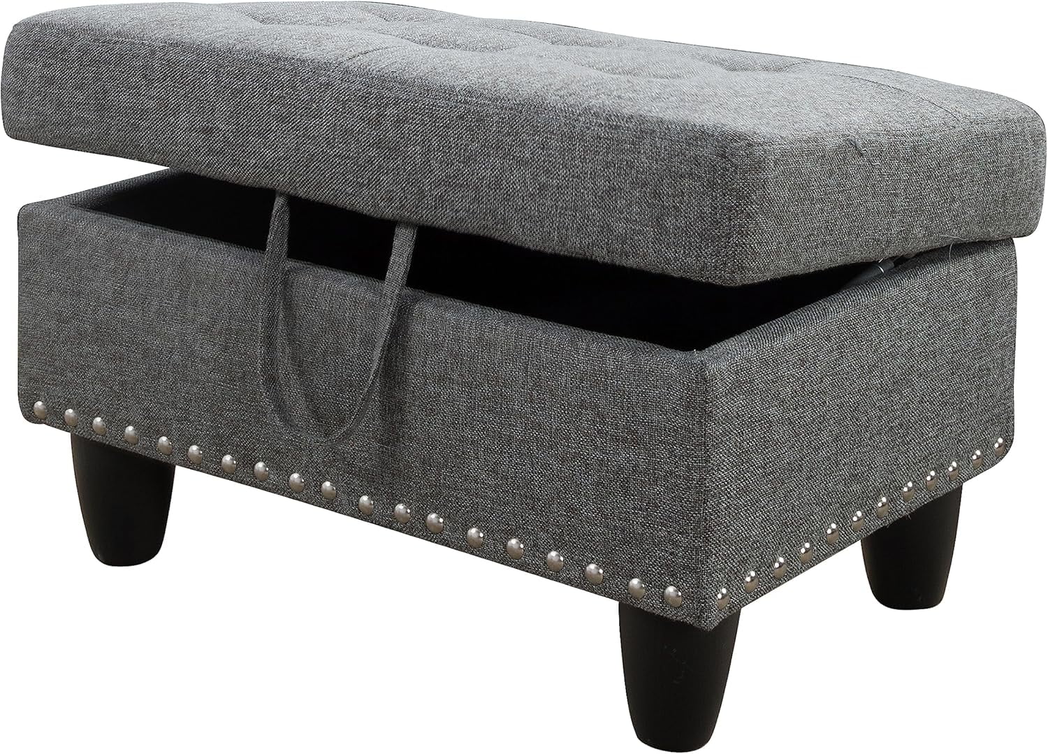 Modern Tufted Storage Ottoman Small Foot Stool with Nailhead Trim ...